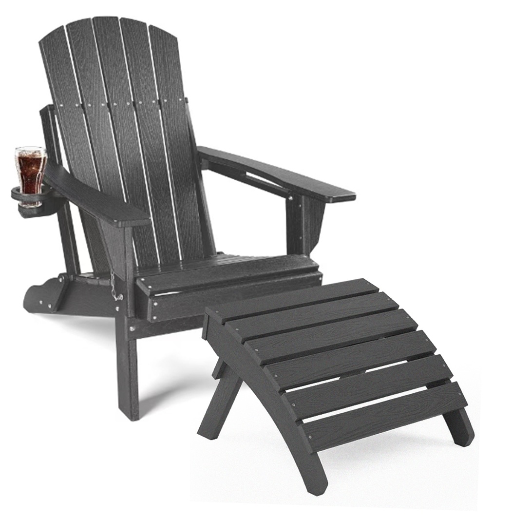 ŌWOW Folding Adirondack Chair - Dark Gray w/ Footrest - McBurney ...
